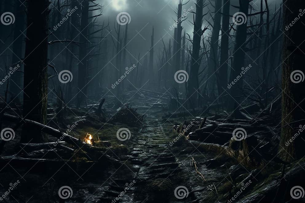 Unearthly Postapocalyptic Forest with Trees that Stock Illustration ...