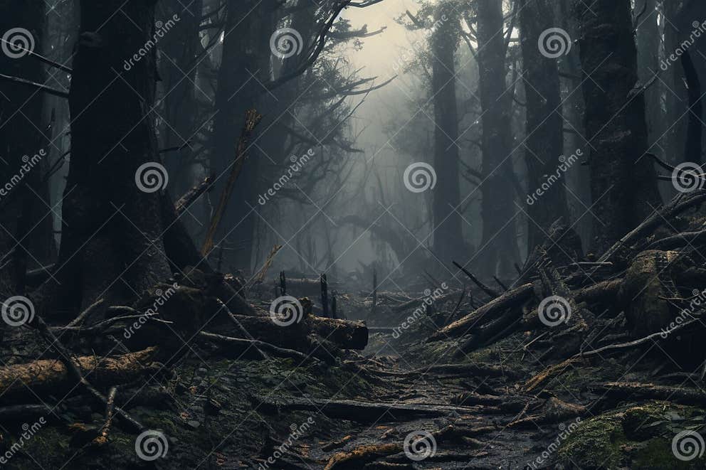 Unearthly Postapocalyptic Forest with Trees that Stock Illustration ...
