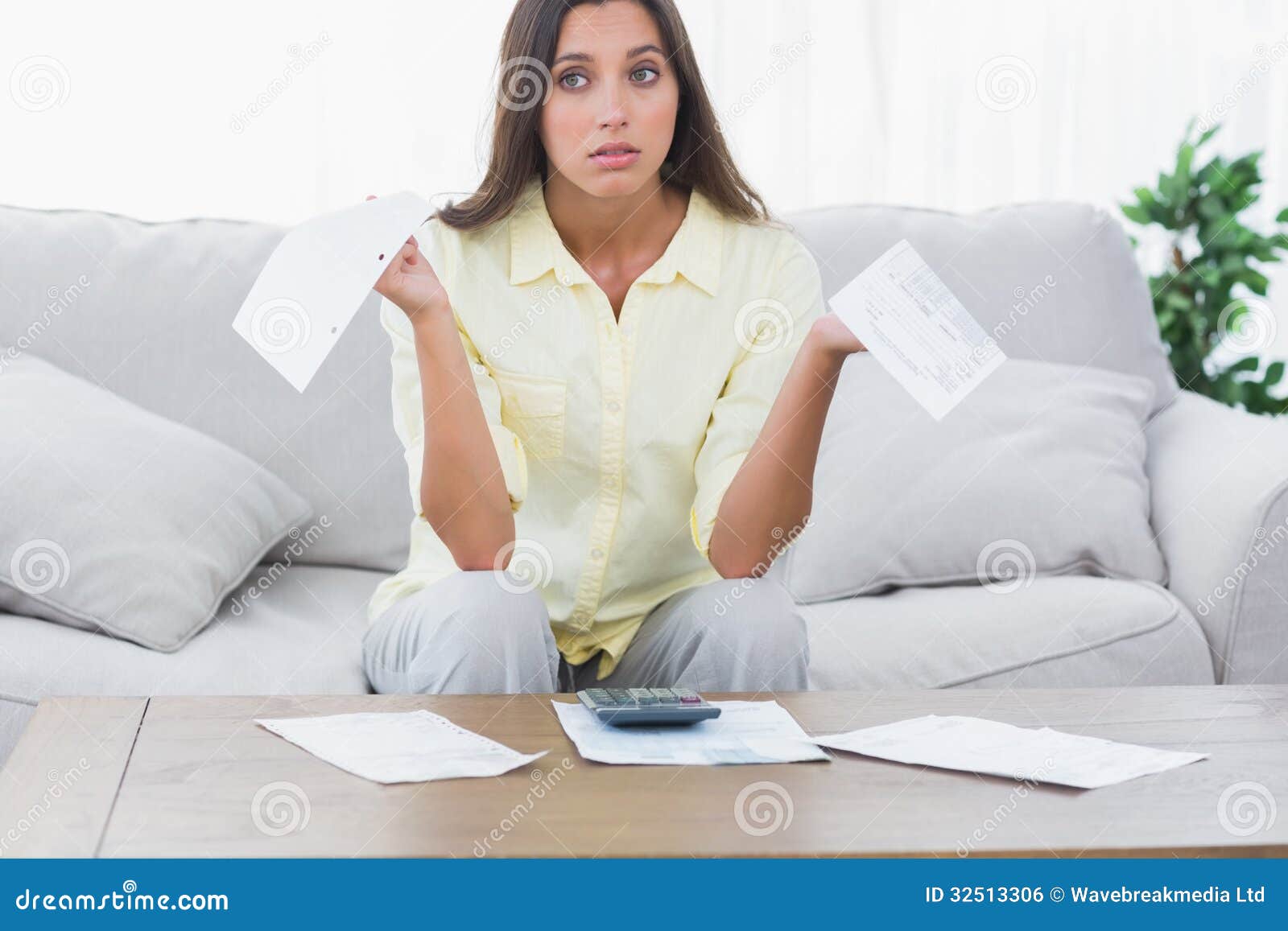 Uneasy Woman Doing Her Accounts Stock Photo - Image of confused ...