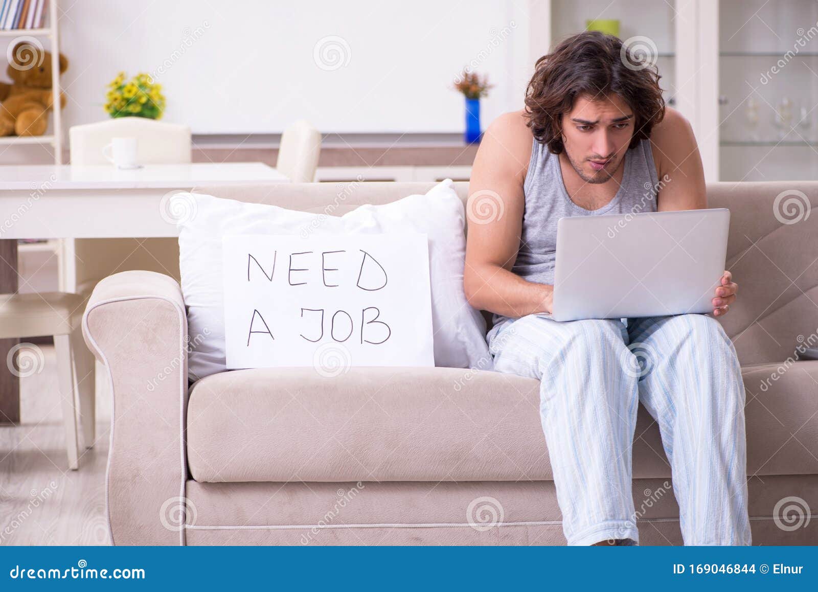 Unemployed Man Desperate at Home Stock Photo - Image of online, layoff ...