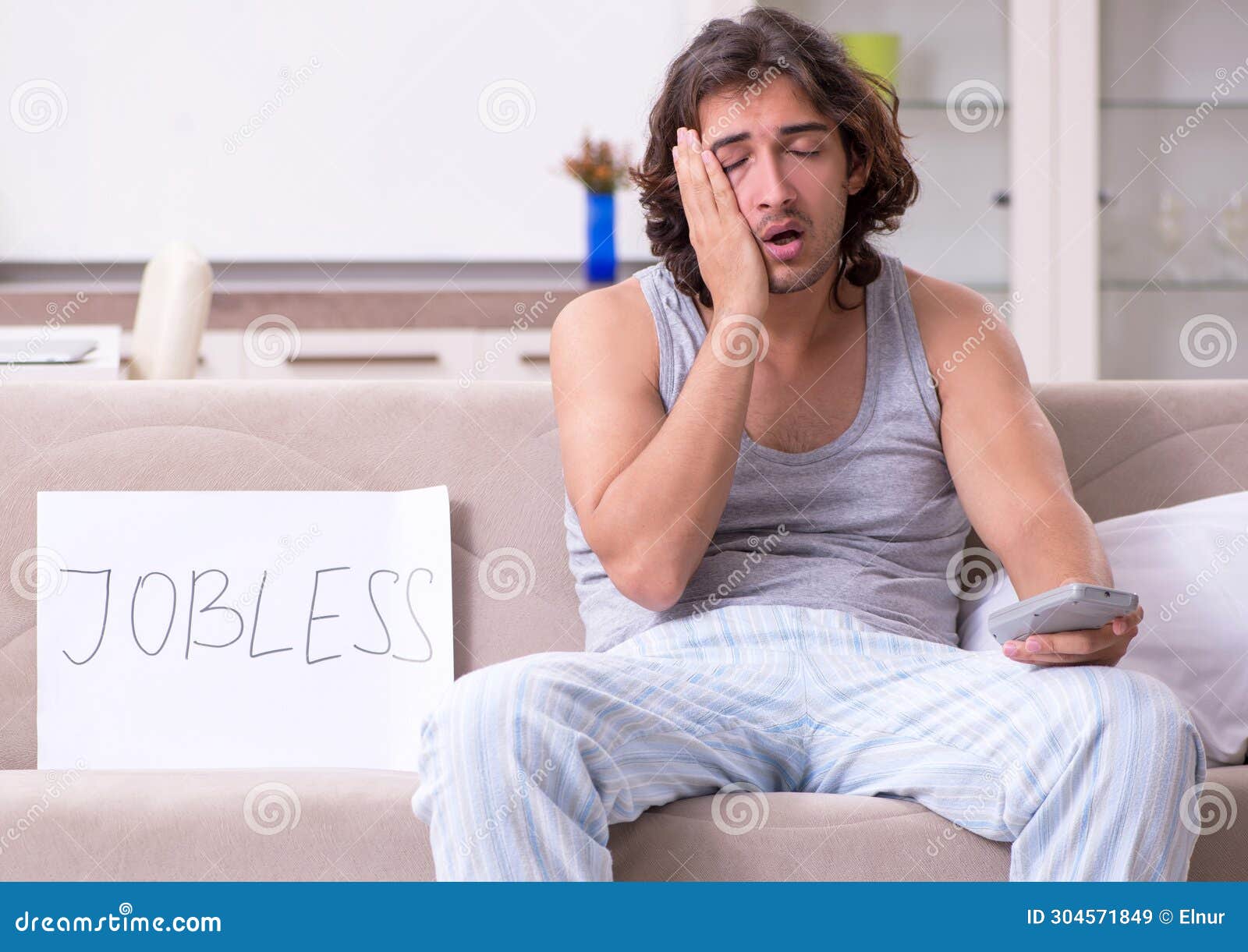 Unemployed Man Desperate at Home Stock Image - Image of changing ...