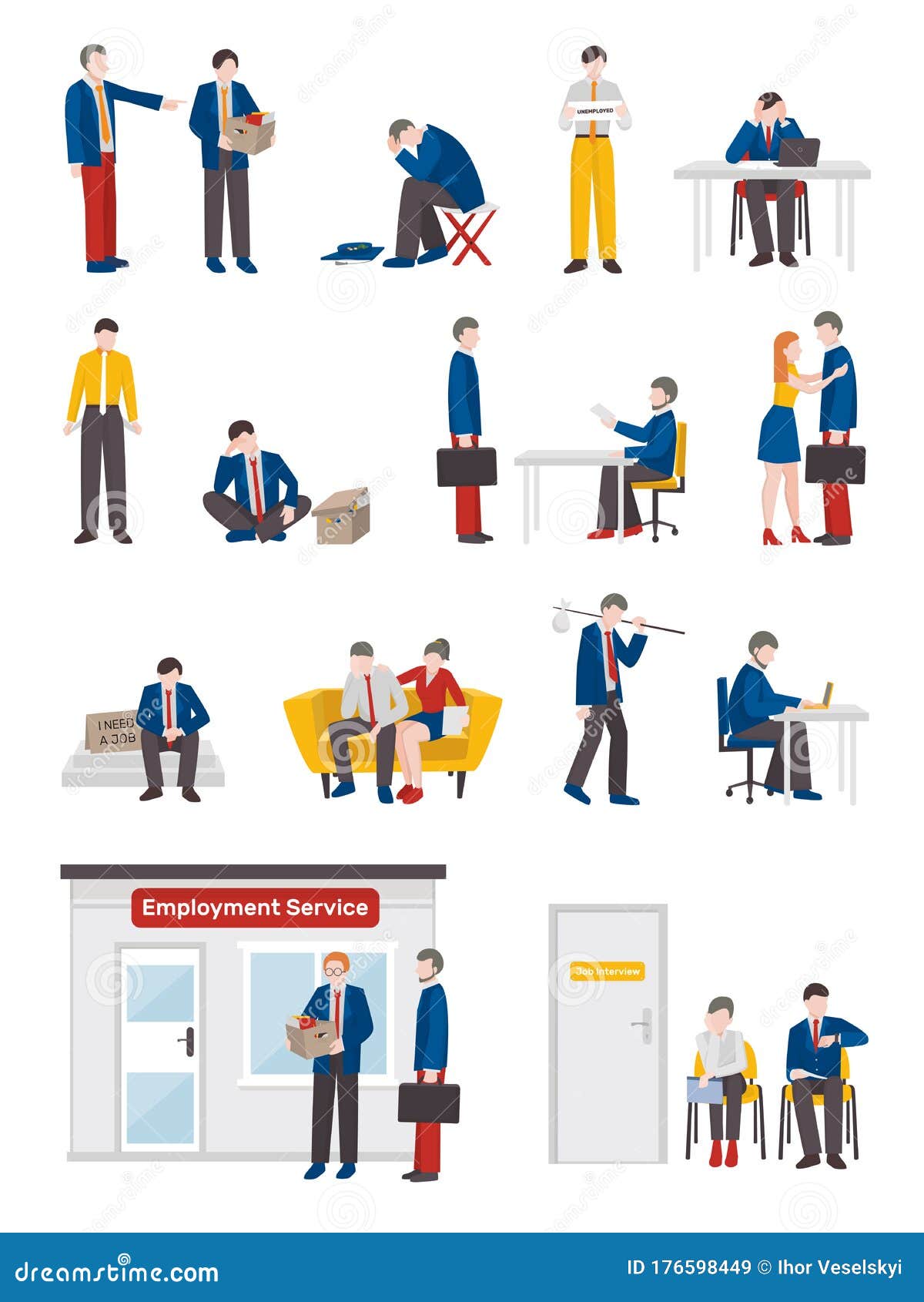 Unemployed People Characters Set Stock Illustration - Illustration of ...