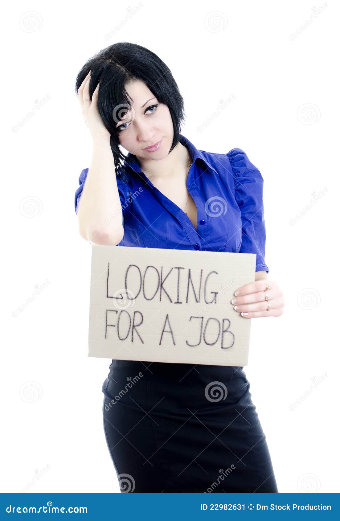 Unemployed Woman with Cardboard Stock Image - Image of jobless, makeup ...