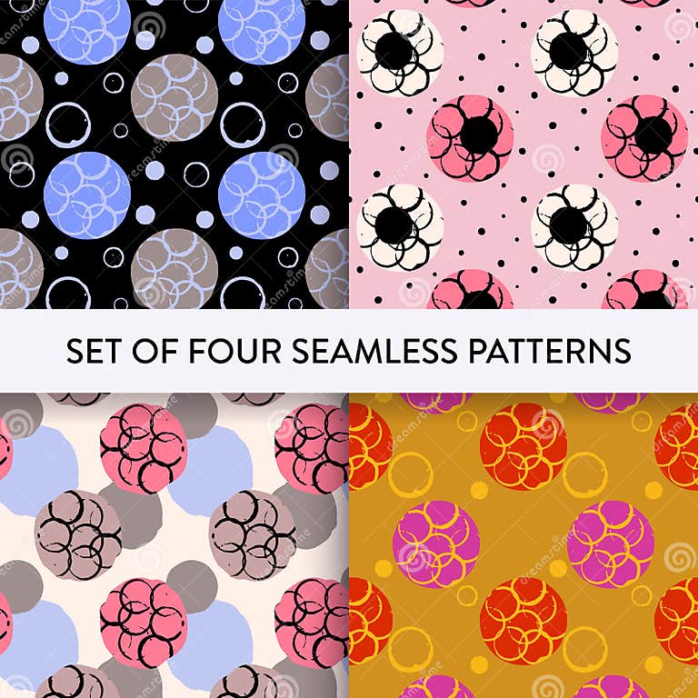 Uneven Round, Circle, Dot Geometric Pattern Set. Stock Vector ...