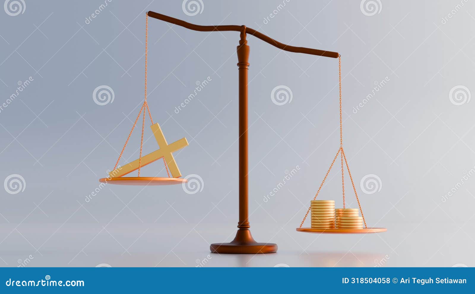 Uneven Scale with Cross and Pile of Gold Coins Stock Illustration ...
