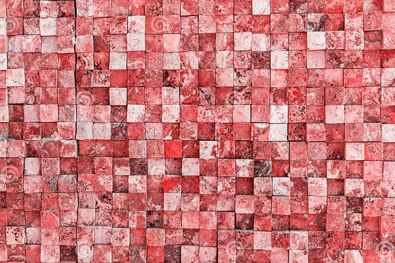 Uneven Wall of Small Red Square Stones Stock Image - Image of pattern ...