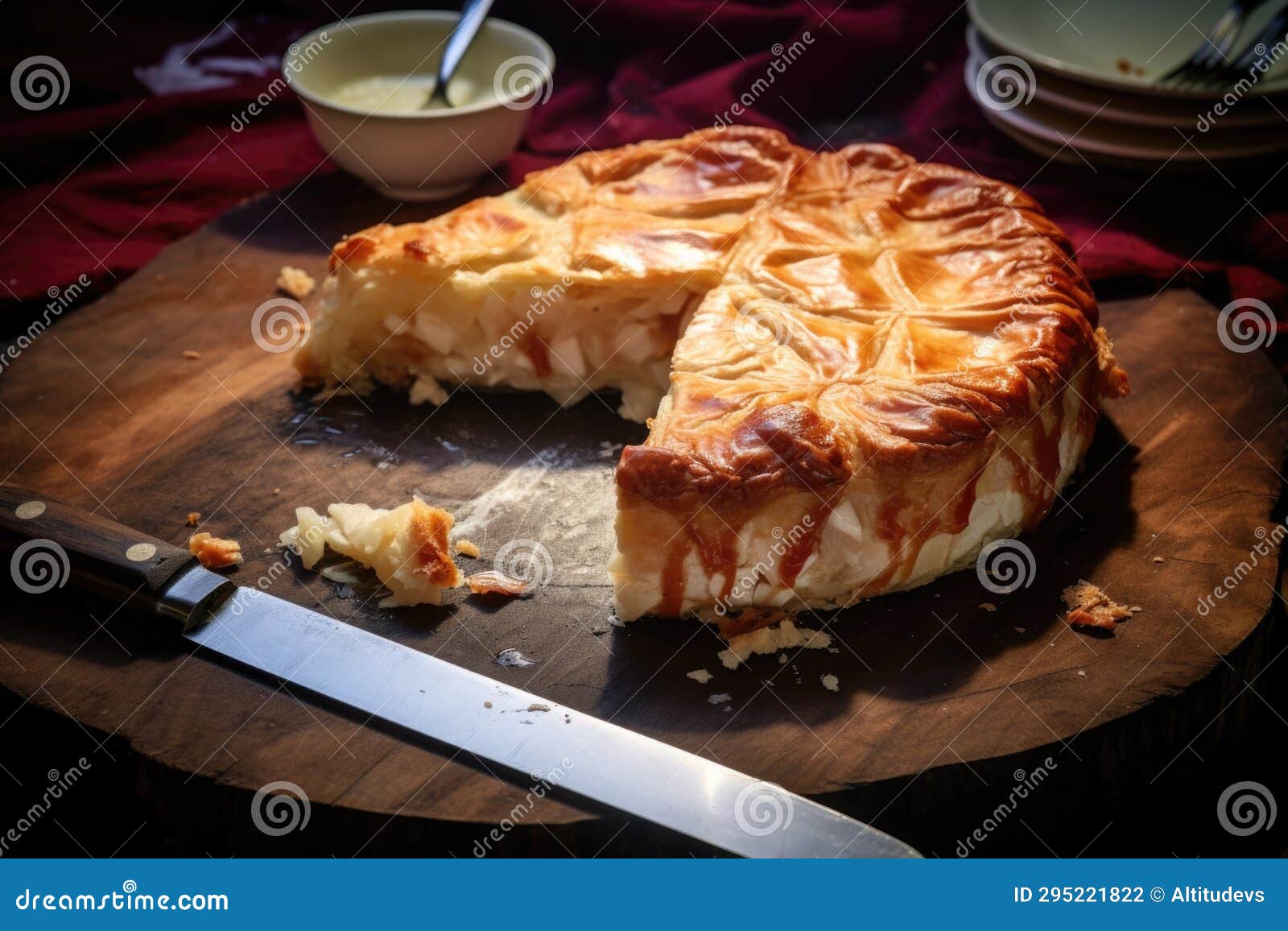Unevenly Cut Pie with a Knife in between Stock Photo - Image of ...