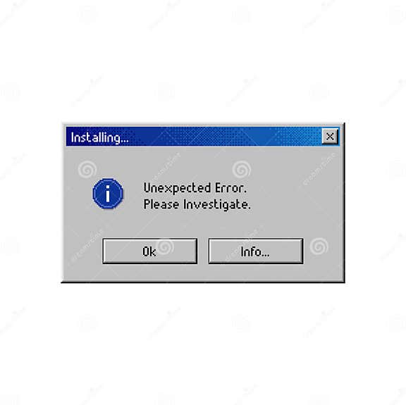 Unexpected Error Pop Up Window Message On Install Stock Vector