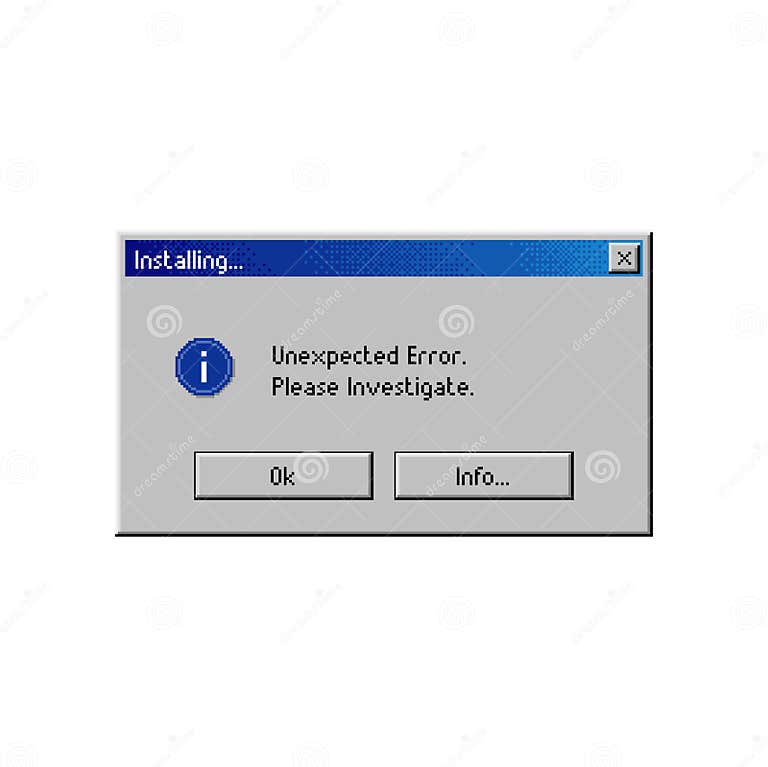 Unexpected Error Pop Up Window Message On Install Stock Vector