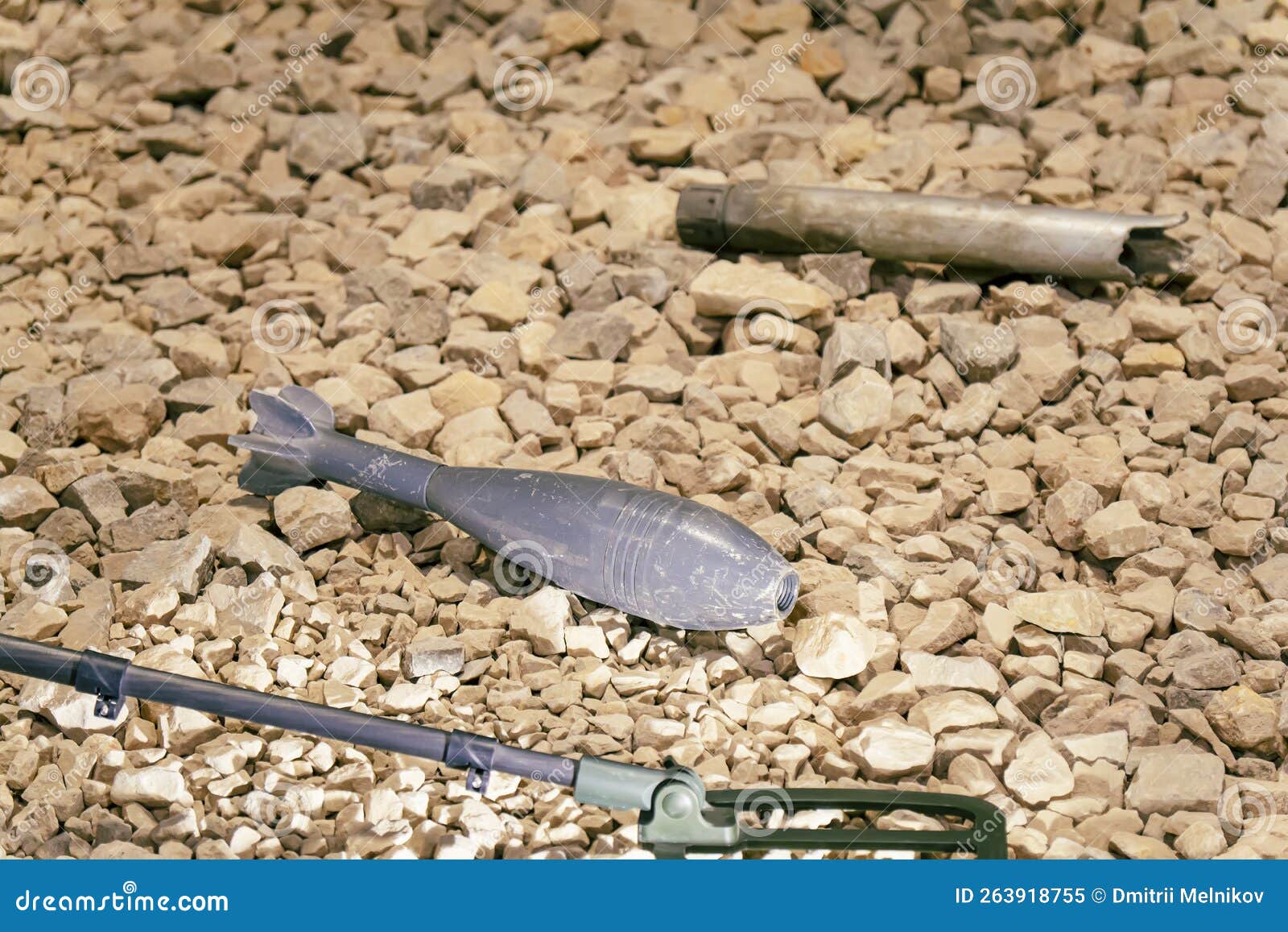 An Unexploded Mortar Mine Lying on the Rocks. Clearance of Unexploded ...