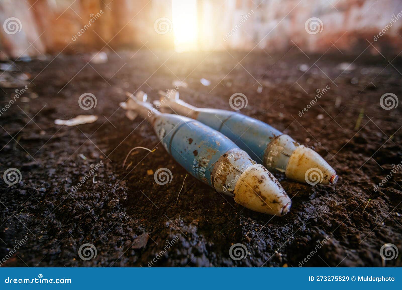 Unexploded Mortar Mines on Ground. War Actions Aftermath Stock Image ...