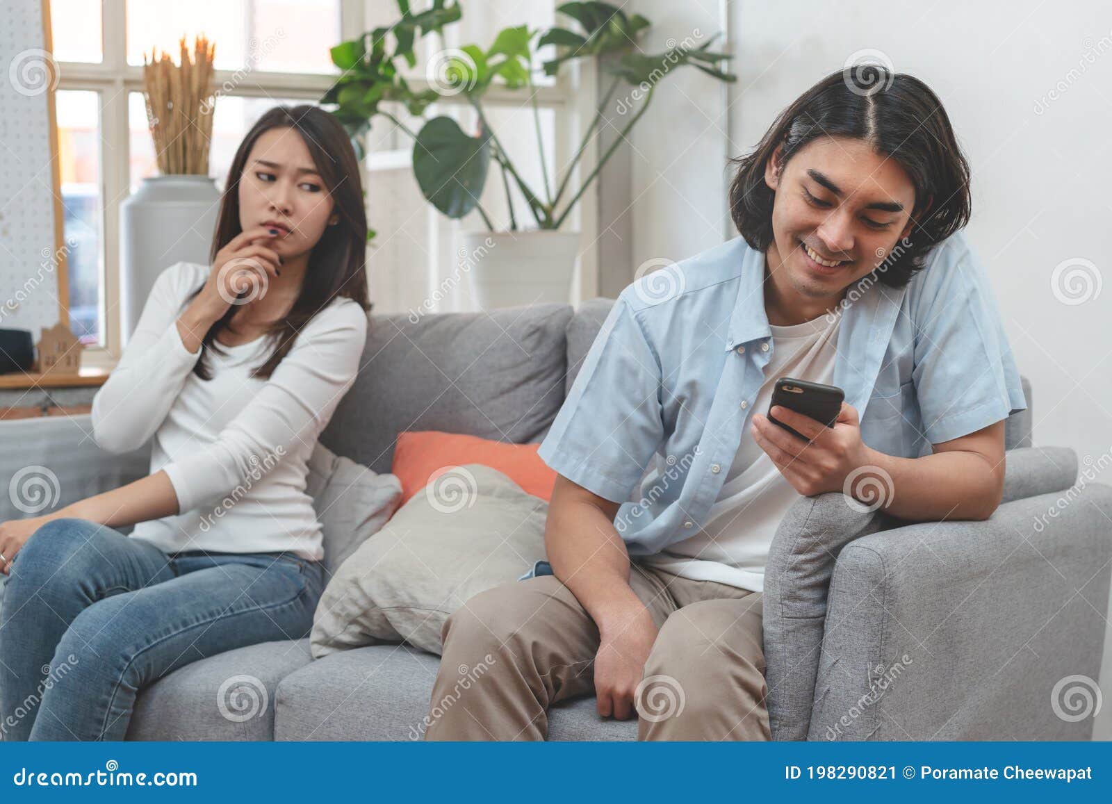 Unfaithful Relationship Concept. Wife Suspects Her Husband is Disloyal ...