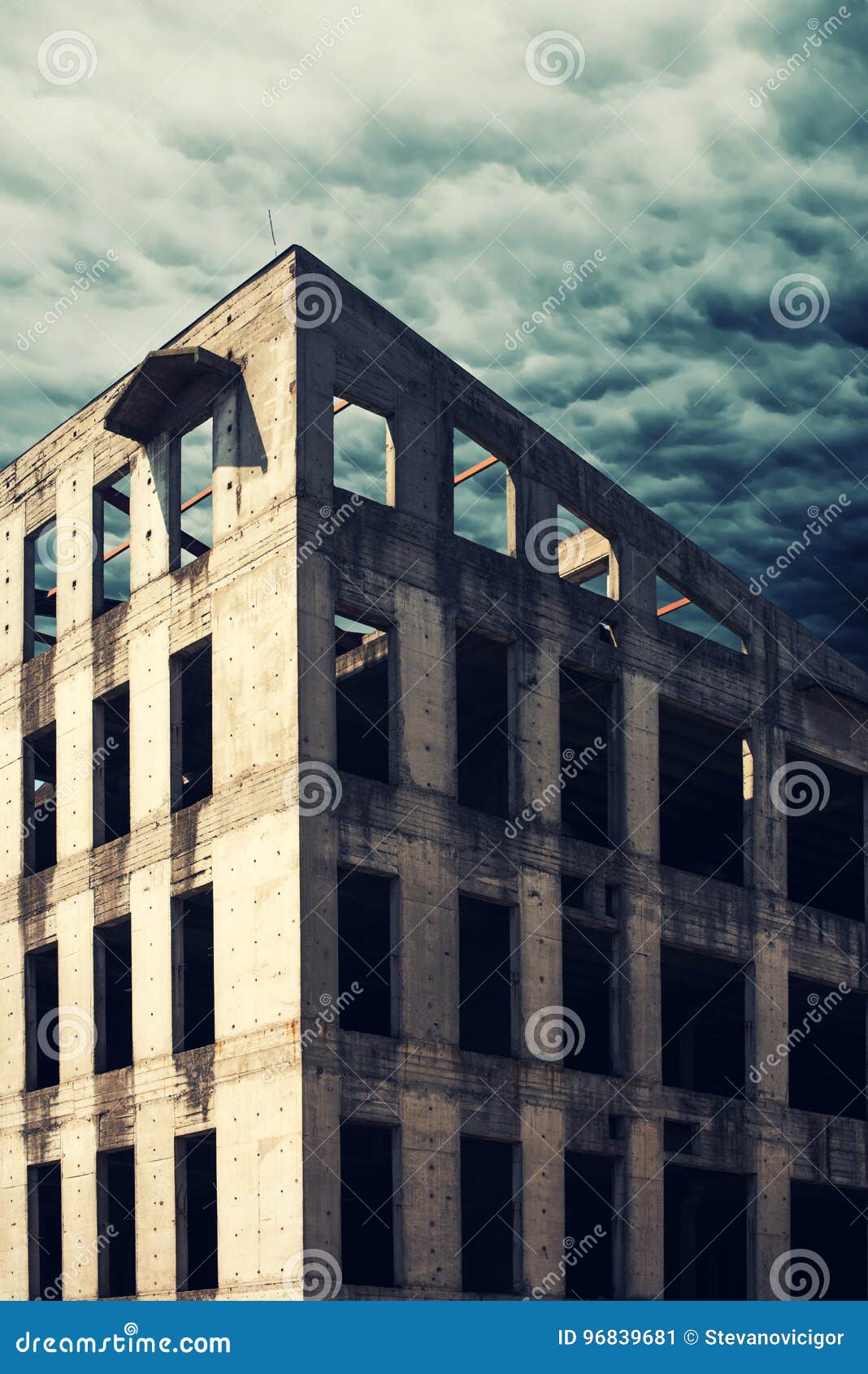 Unfinished Abandoned Concrete Building Facade Stock Image - Image of ...