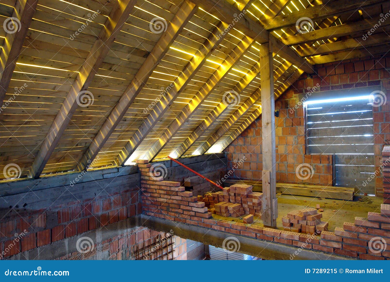 Incomplete Attic House Roof Wooden Frame Construction. Unfinished Attic ...