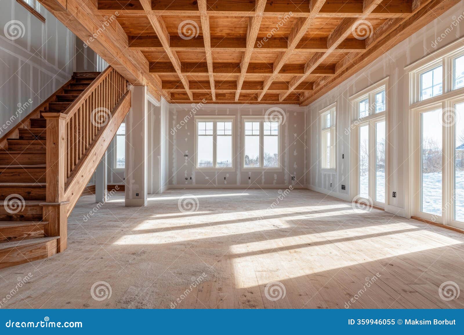 An Unfinished Basement Exudes Rustic Charm with Its Wood Frames and ...