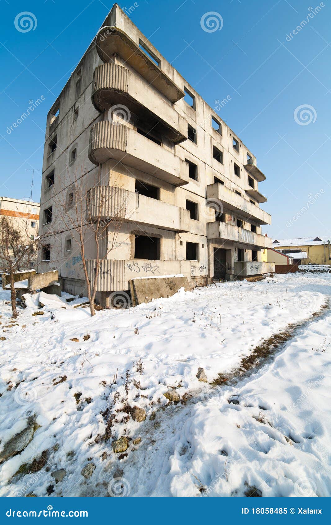 Unfinished Block of Apartments Stock Image - Image of ruins, place ...