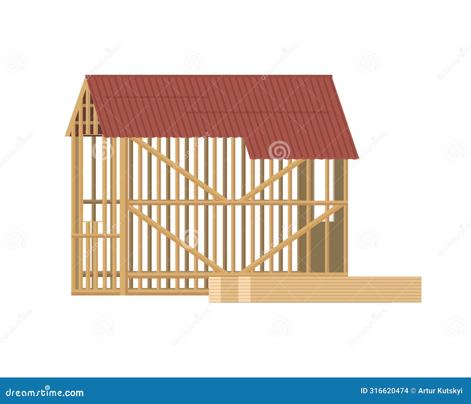 Unfinished Building with Modern Wooden Construction Frames Stock Vector ...