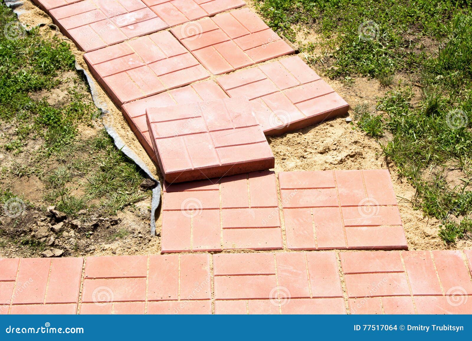 Unfinished Building Path of Red Concrete Tiles Stock Photo - Image of ...