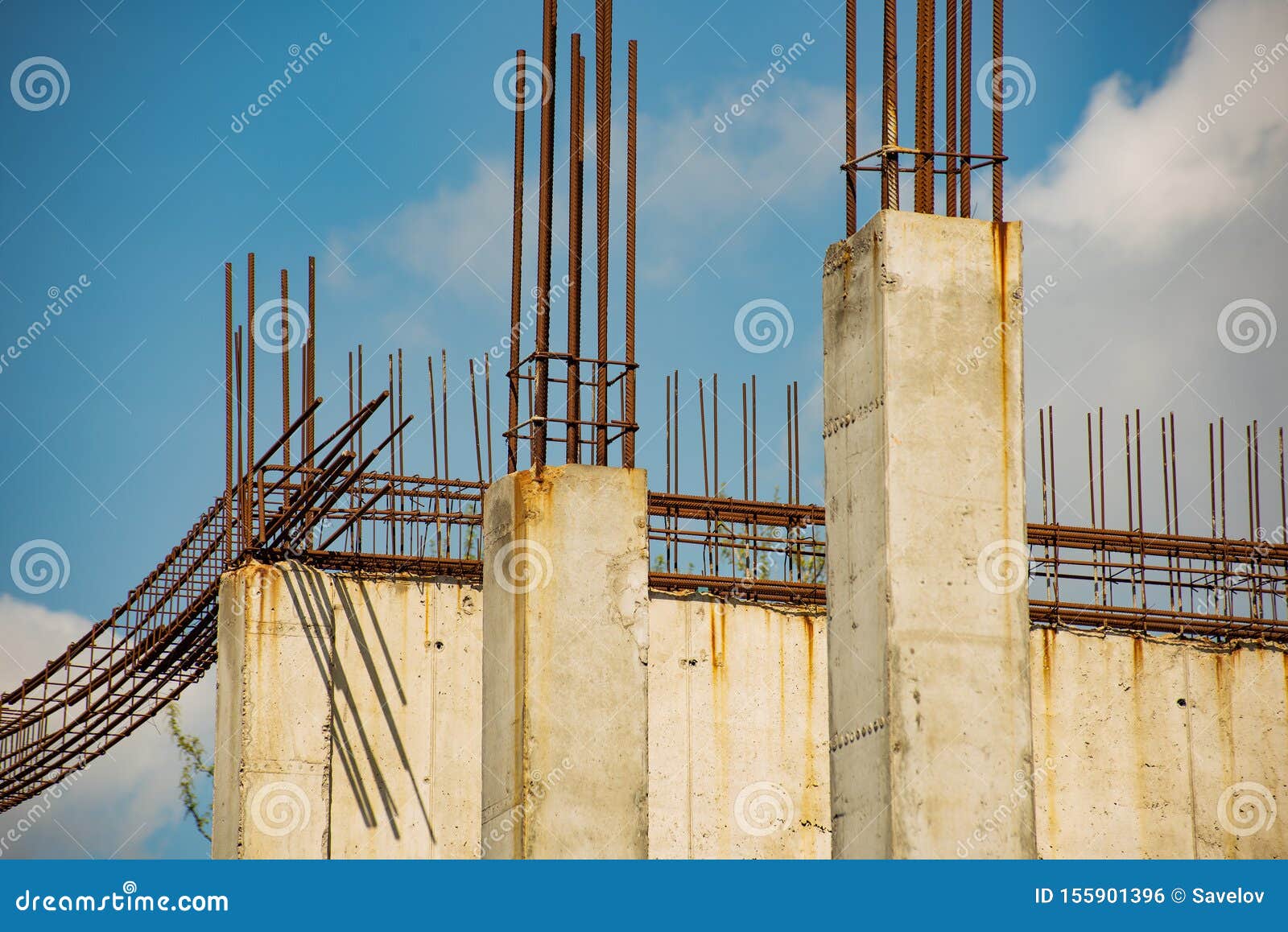 Unfinished Building with Reinforced Structures with Metal Mesh Stock ...