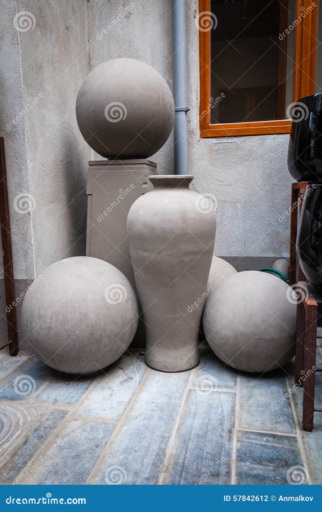 Unfinished Ceramic Pot and Sphere Shapes in Pottery Workshop Stock ...