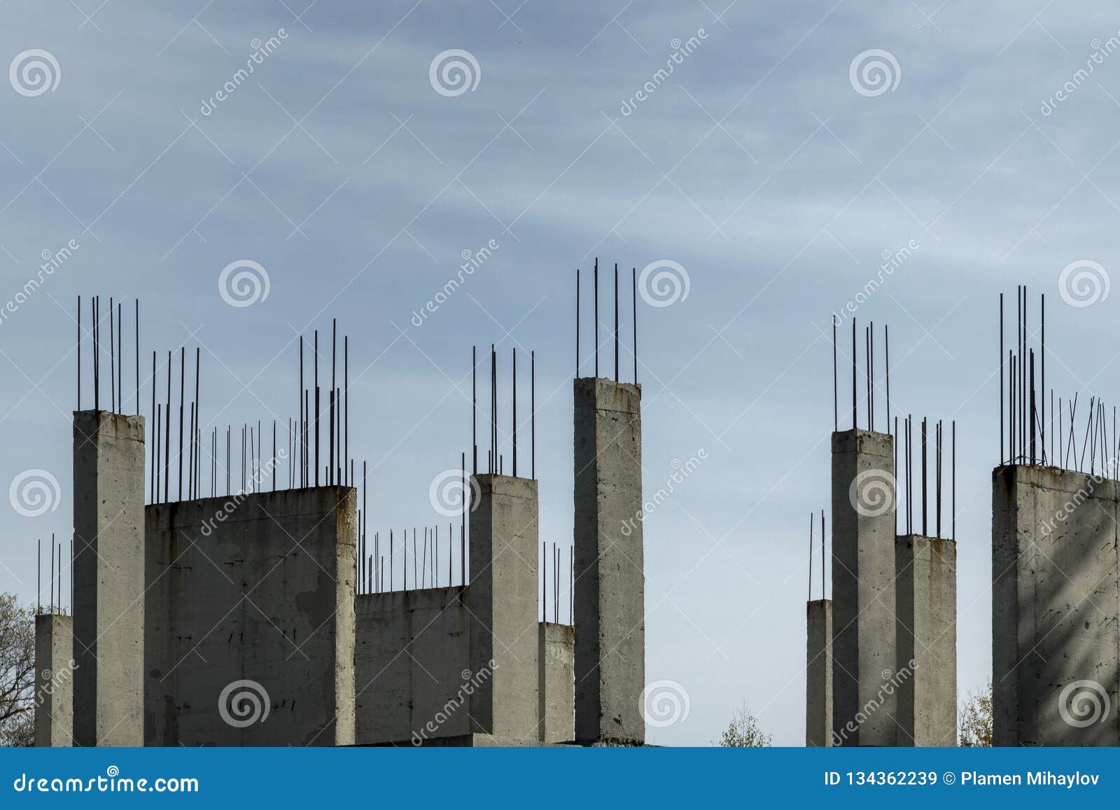 Unfinished Concrete Column Under Tower Construction With Protruded ...