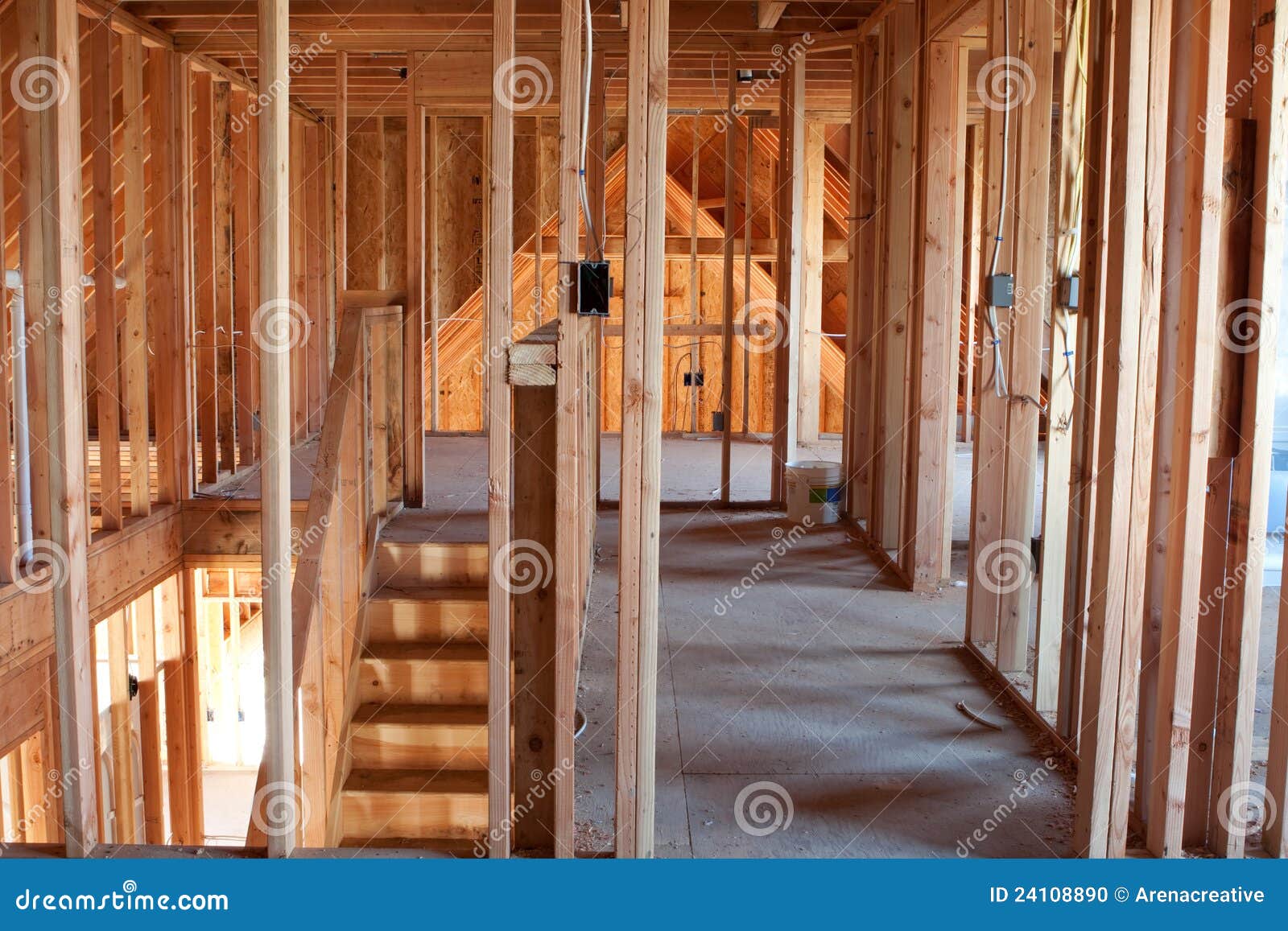 Unfinished Home Framing Interior Stock Photo - Image of contracting ...