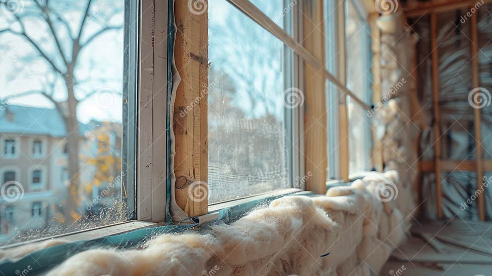 Unfinished House with Insulation Around a Window. Stock Photo - Image ...