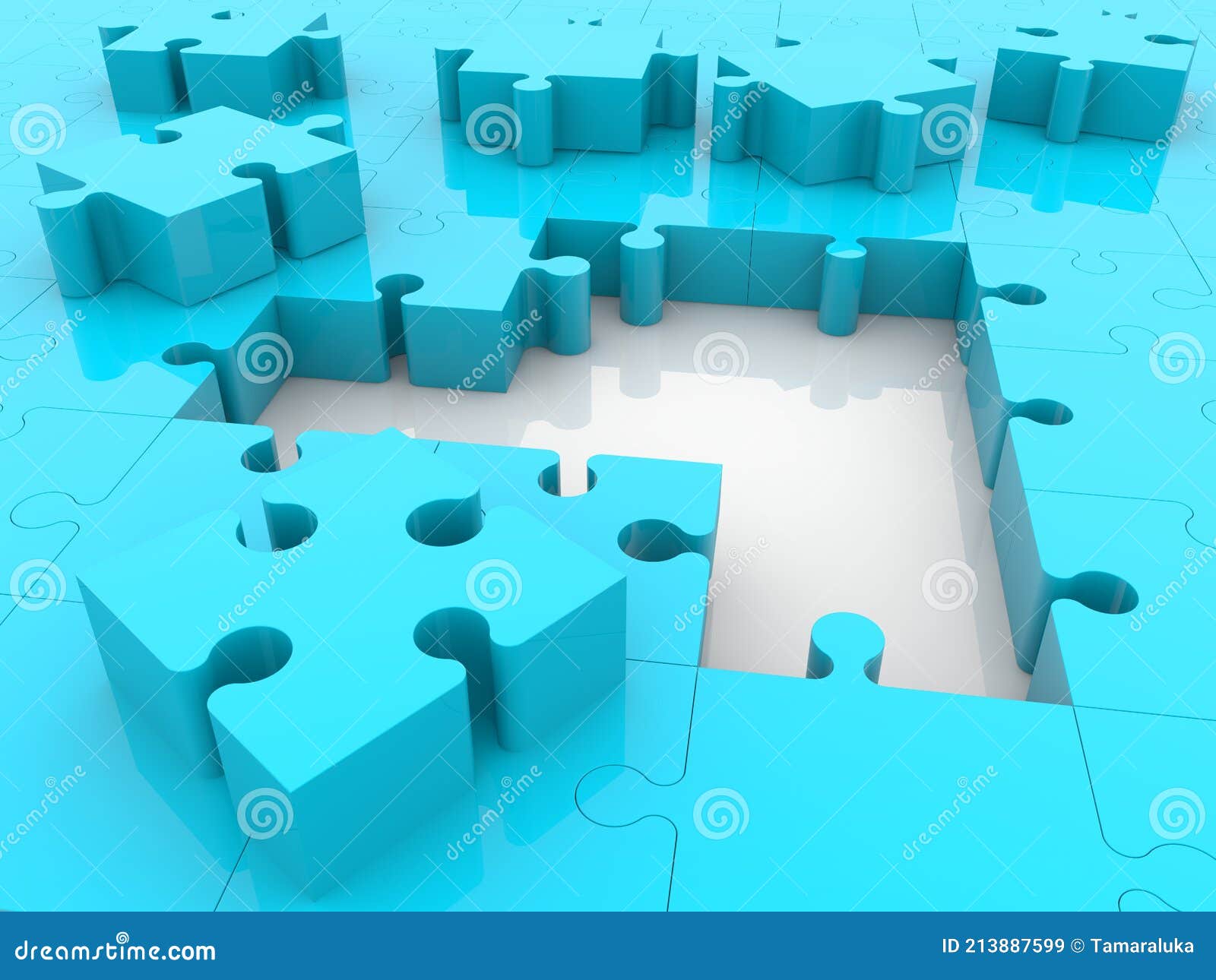 Unfinished Light Blue Puzzle on White Stock Illustration - Illustration ...
