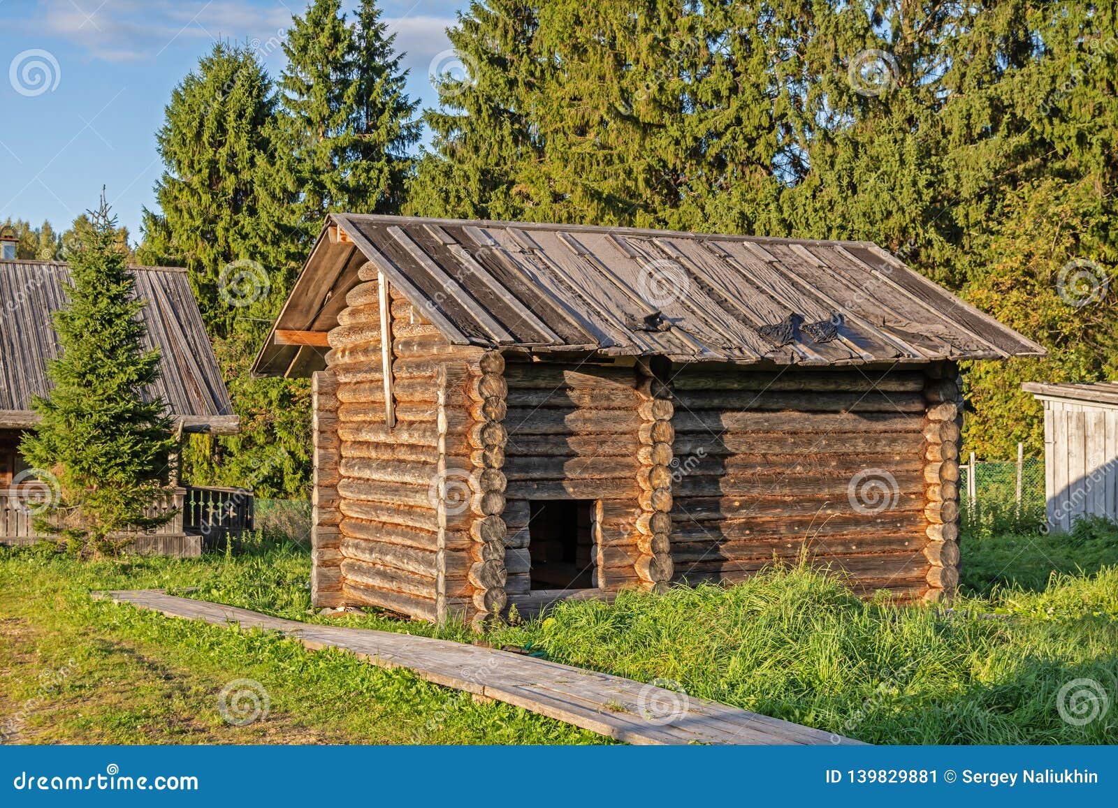 Unfinished Log Cabin Bath in Summer Stock Image - Image of culture ...