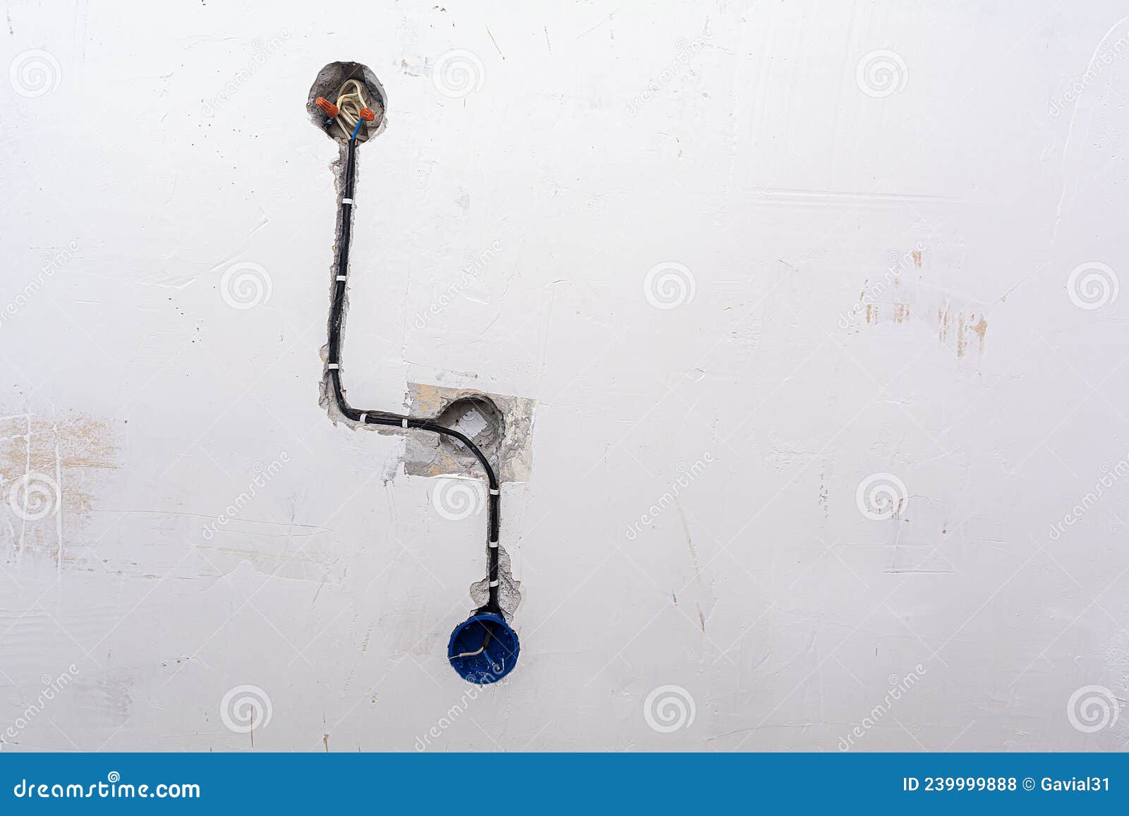 Unfinished Plastic Electrical Boxes and Switch Installed in Wall Stock ...