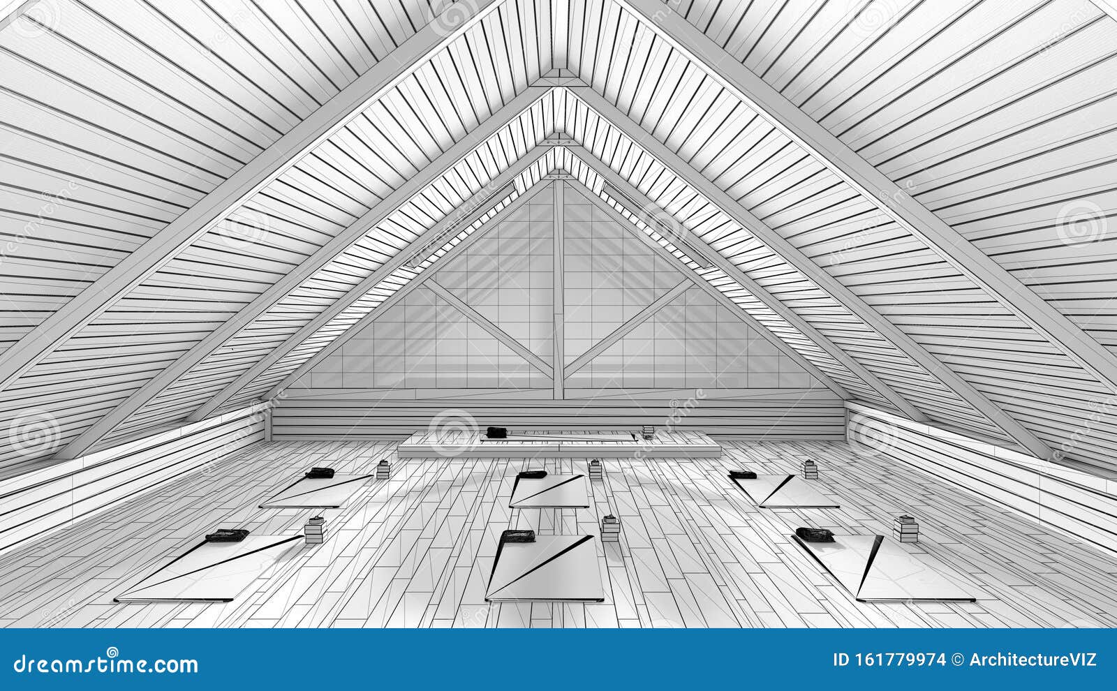 Unfinished Project of Empty Yoga Studio Interior Design Architecture ...