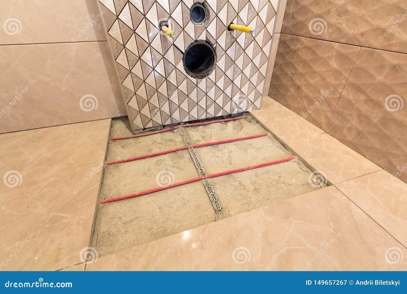Unfinished Reconstruction of Bathroom with Ceramic Tiles Installed on ...