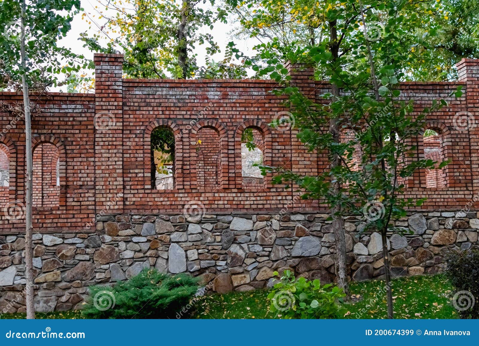 Unfinished Red Brick Construction, Old and Textured Stone. Large Oval ...