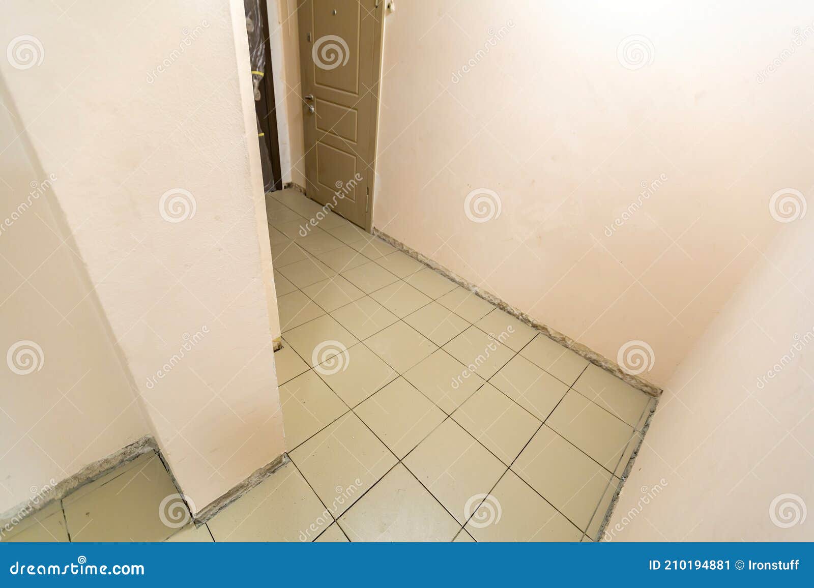 Unfinished Renovation Of A Tile Floor In A Building Stock Image ...