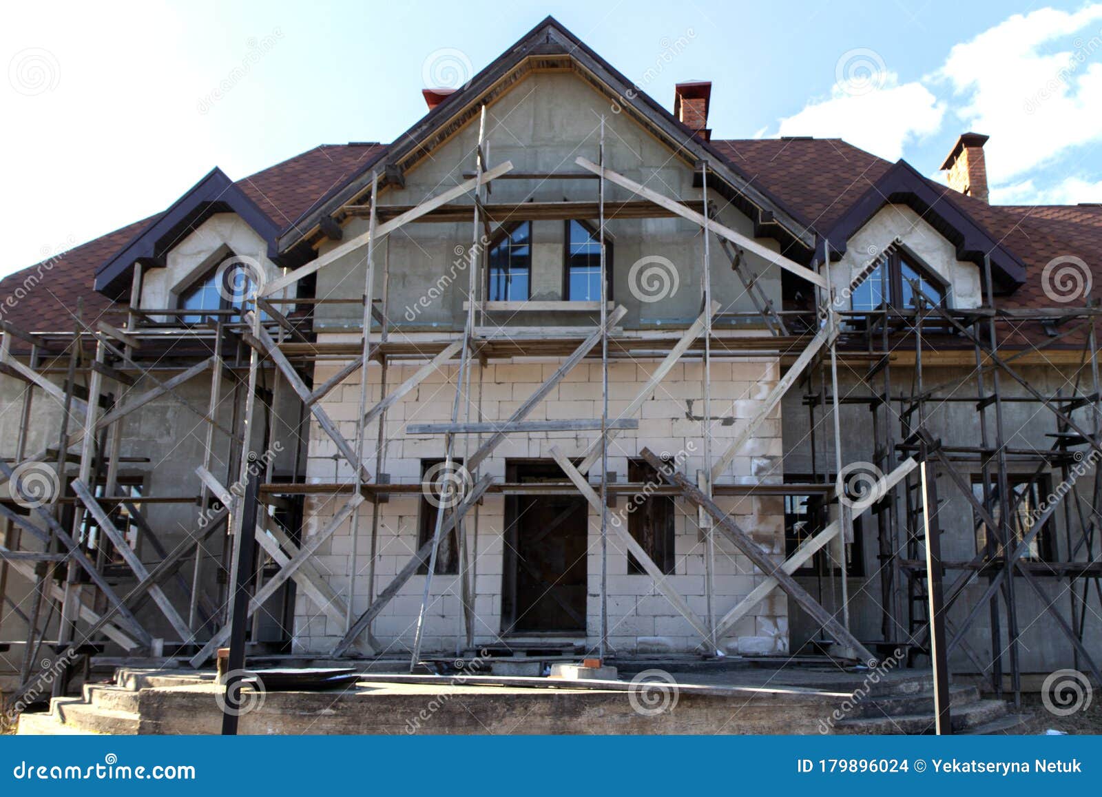 Unfinished Residential Home in Construction Progress at Building Site ...