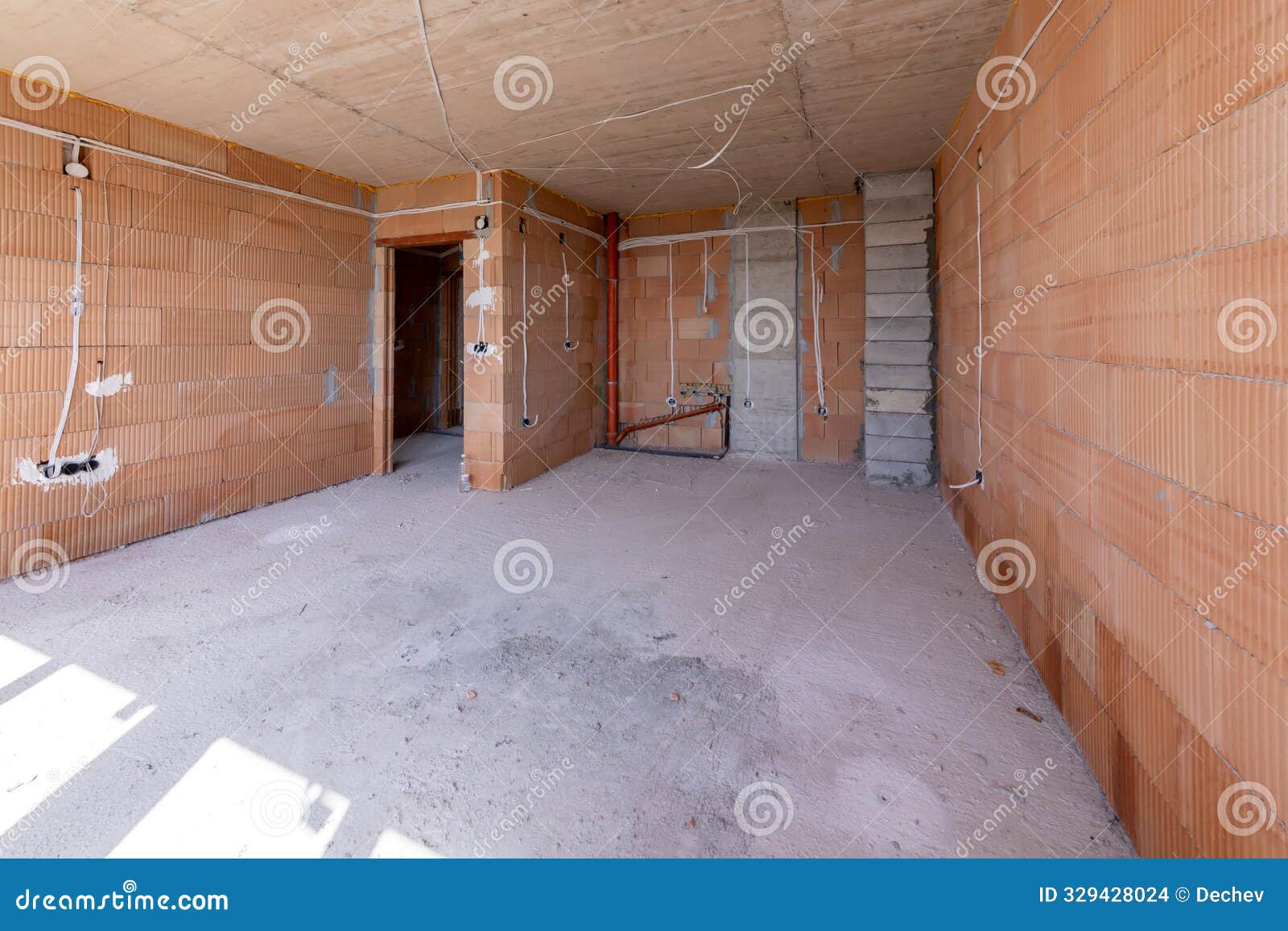 Unfinished Room Interior of Building Under Construction. Brick Red ...