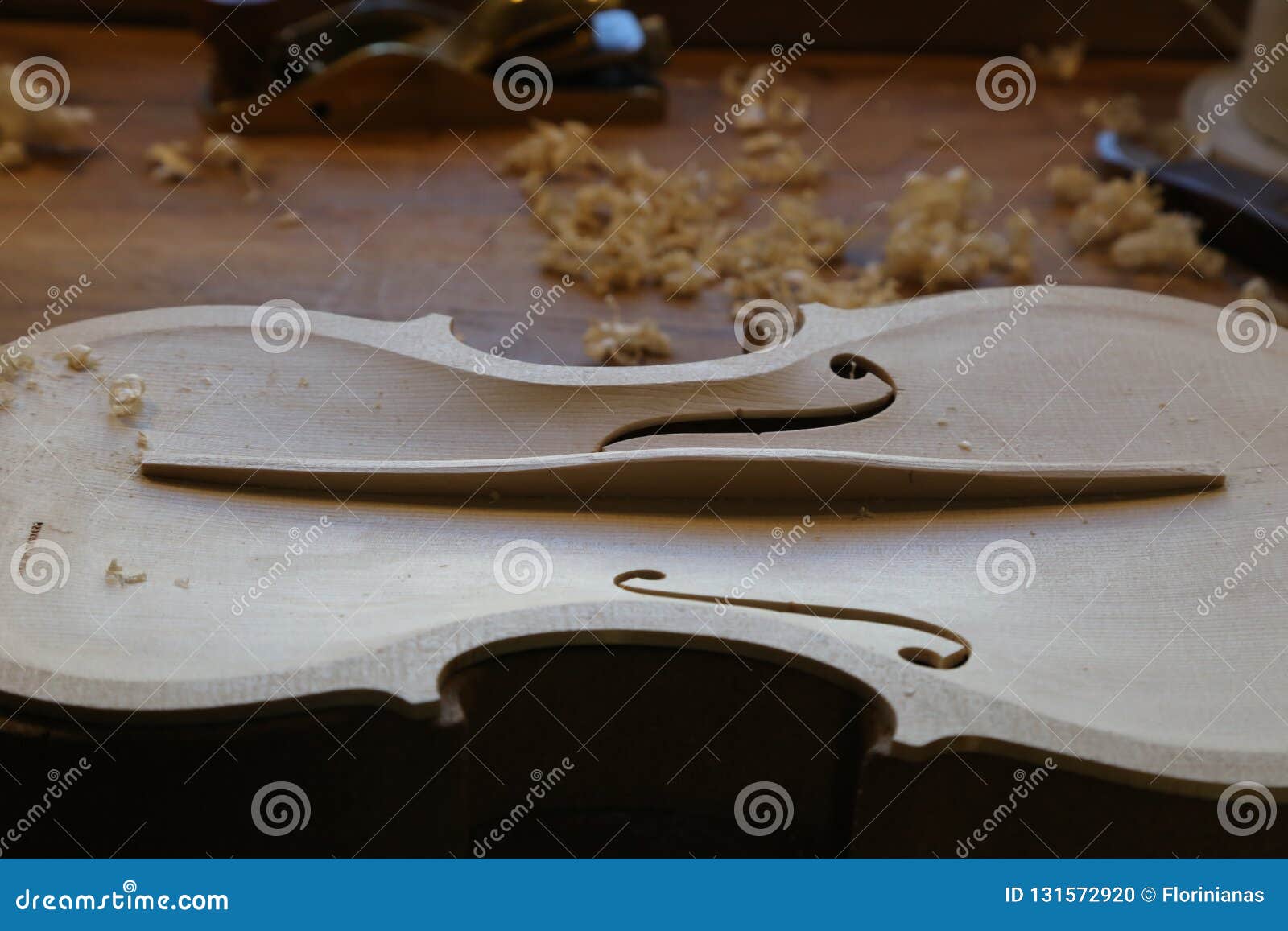 Unfinished Violin in Luthier, Violin Maker Workshop. Stock Photo ...