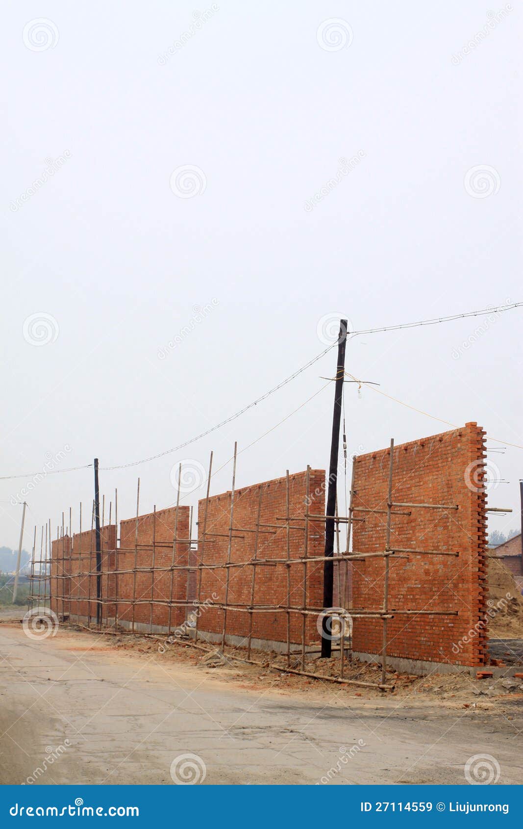 Unfinished Wall With Electrical Wiring And Conduits Installation Stock ...