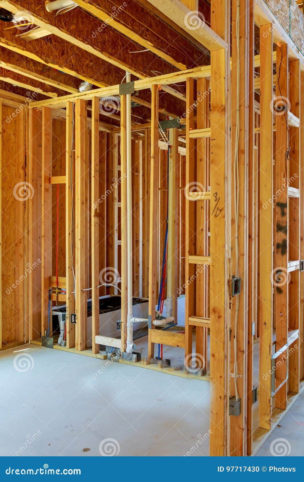 Unfinished Wood Frame Building or House Stock Photo - Image of plumbing ...