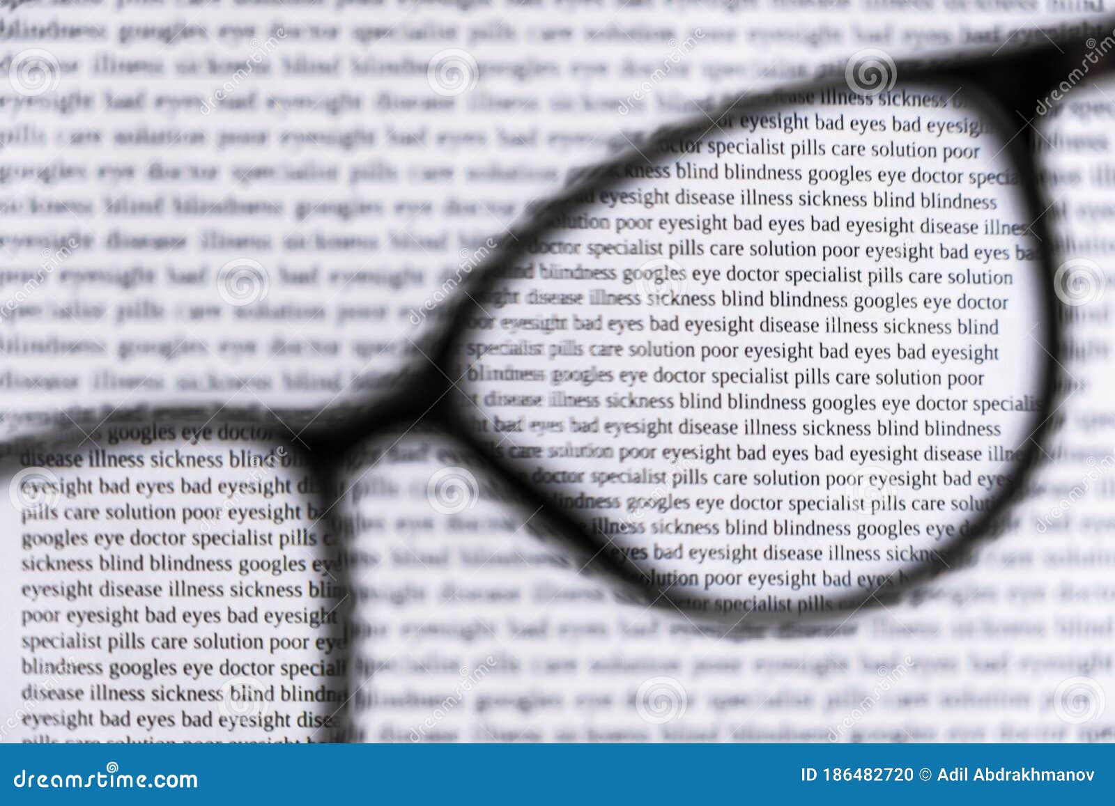 Unfocused Black Eyeglasses with View of Sharp Text through Lenses ...