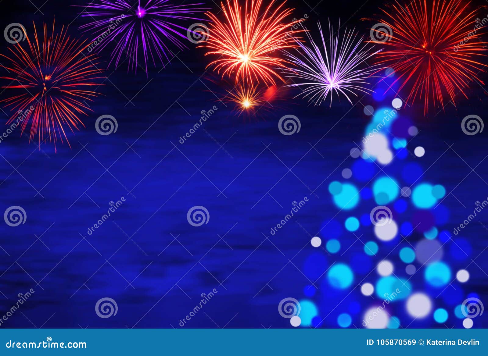 Christmas Tree with a Fireworks by Night Stock Image - Image of dark ...