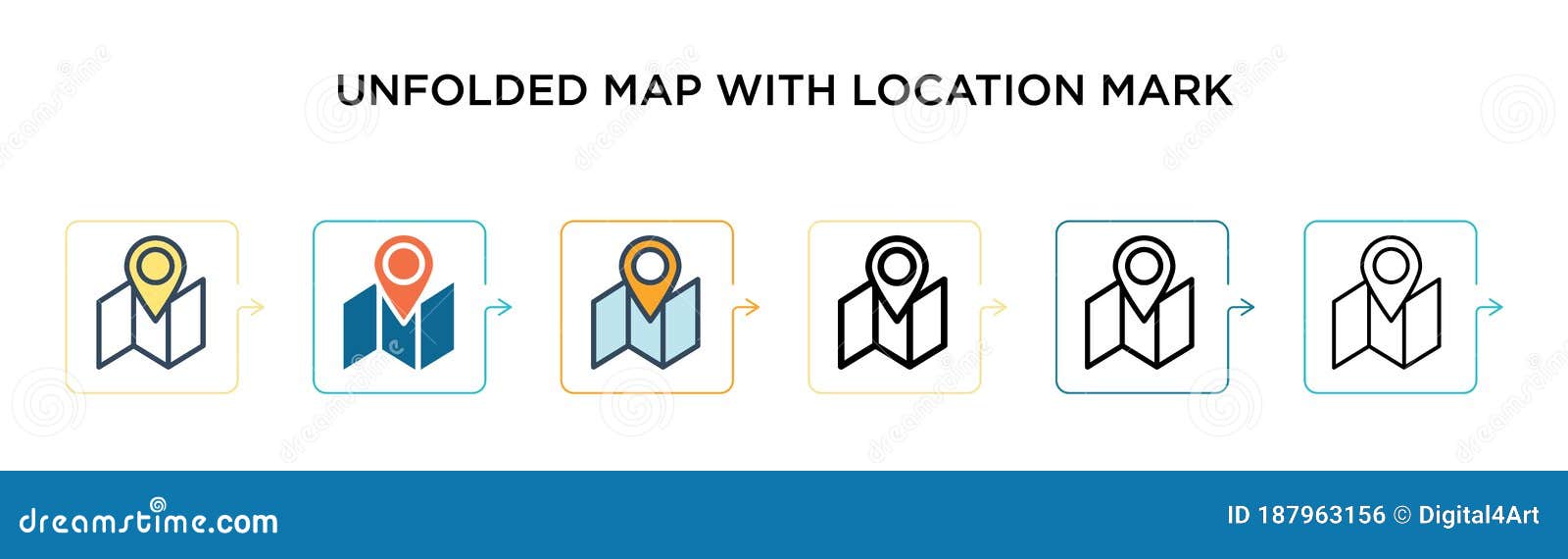 Unfolded Map with Location Mark Vector Icon in 6 Different Modern ...