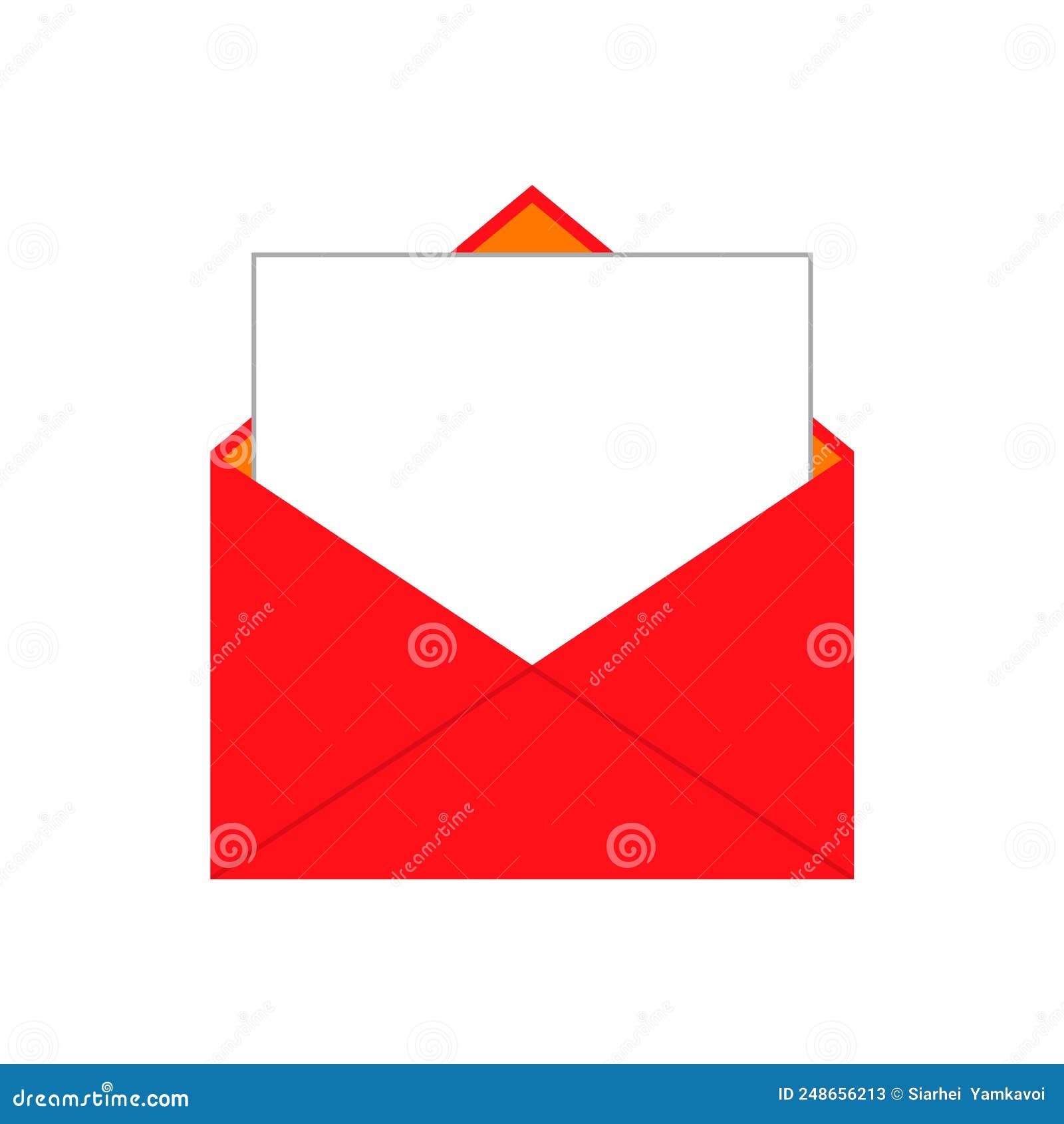 Unfolded Postal Red Envelope with Blank White Sheet Inside. Empty White ...