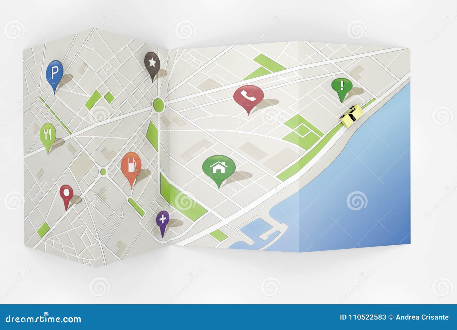 Unfolded Road Map Isolated on White Background Stock Illustration ...