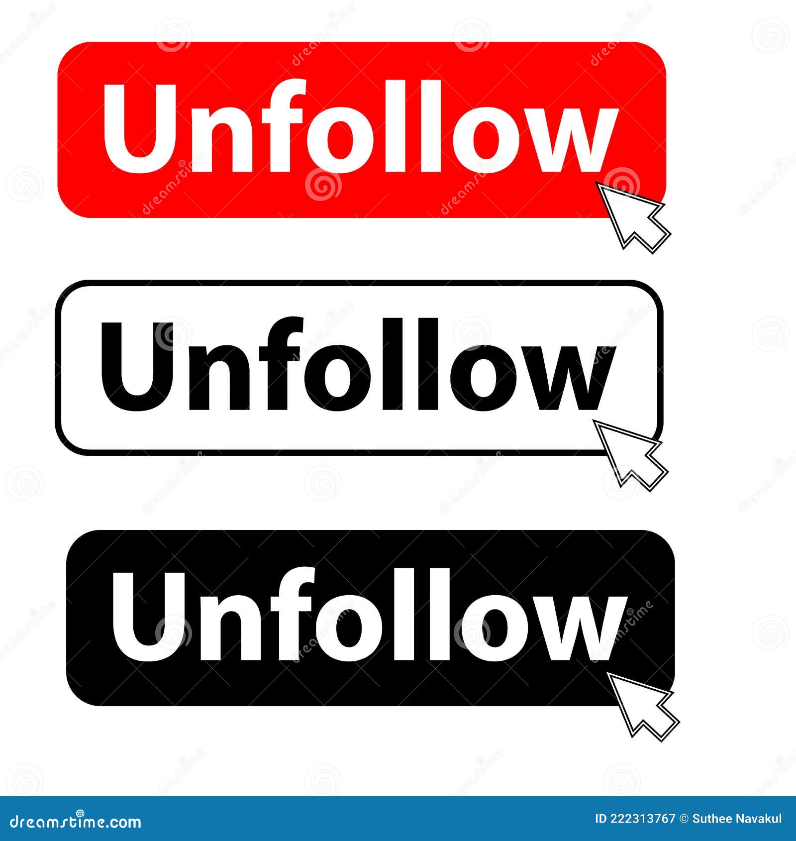 Unfollow With Cursor Button Icon On White Background. Unfollow Button ...