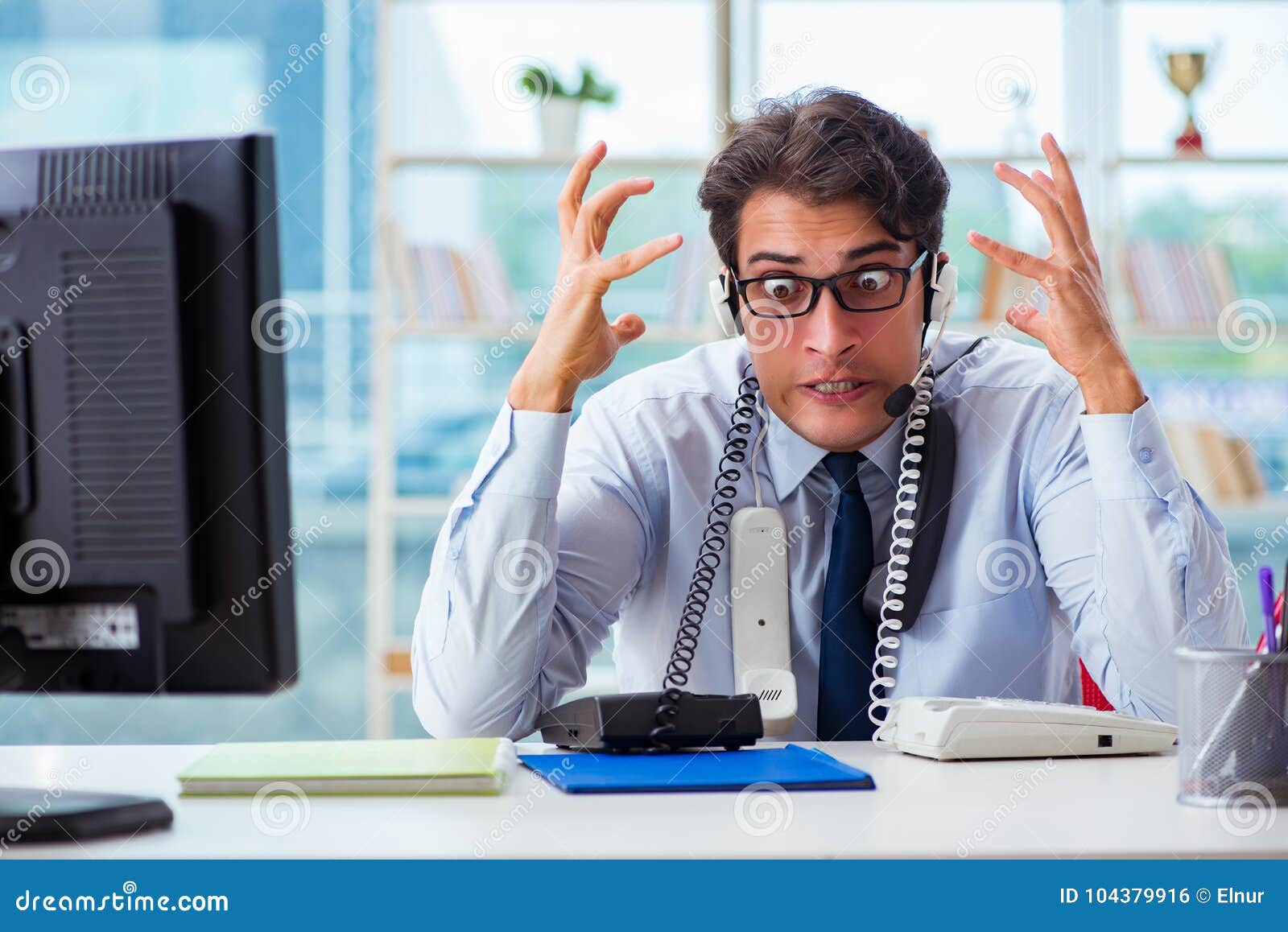 The Unhappy Angry Call Center Worker Frustrated with Workload Stock ...