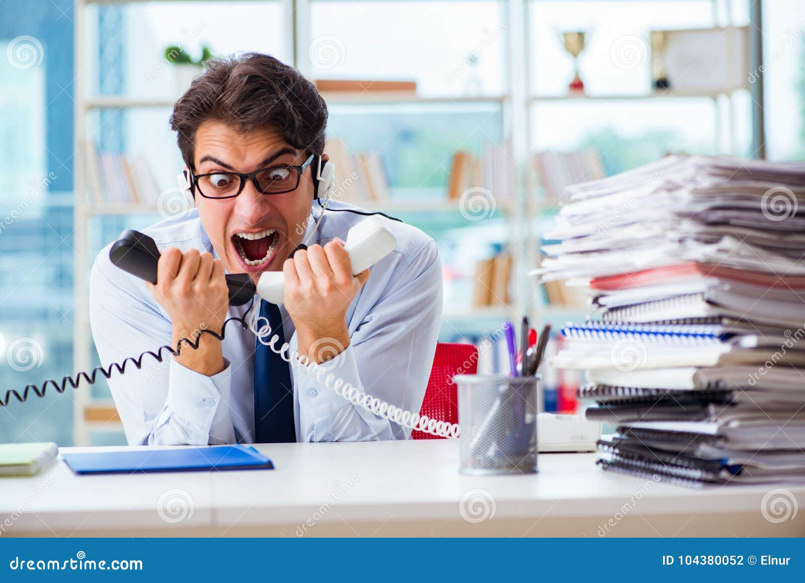 The Unhappy Angry Call Center Worker Frustrated with Workload Stock ...