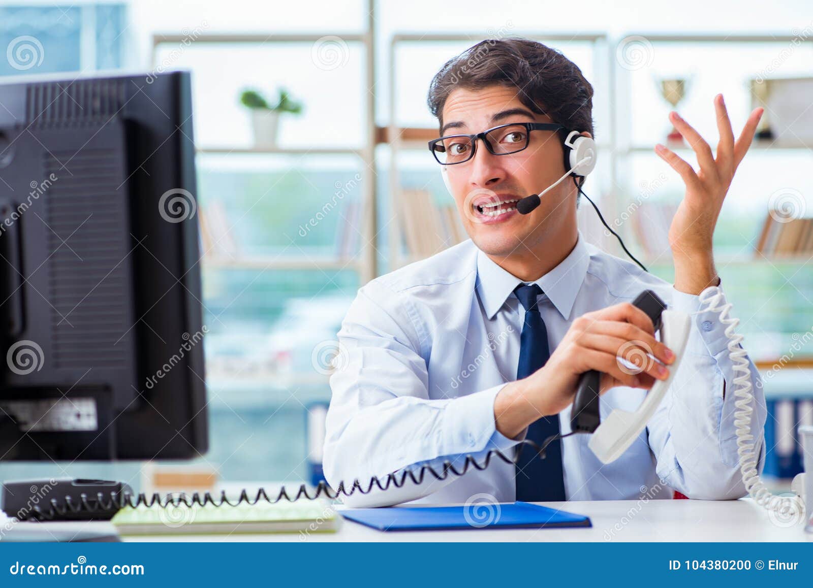 The Unhappy Angry Call Center Worker Frustrated with Workload Stock ...