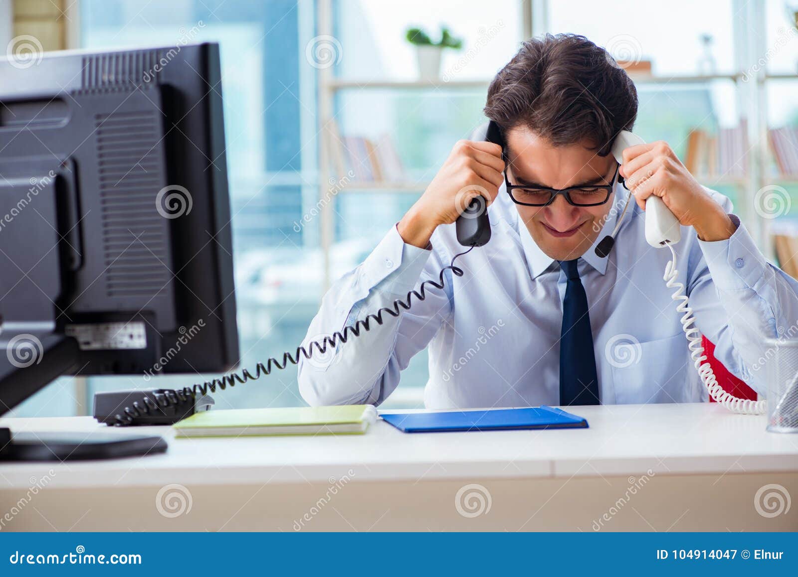 The Unhappy Angry Call Center Worker Frustrated with Workload Stock ...