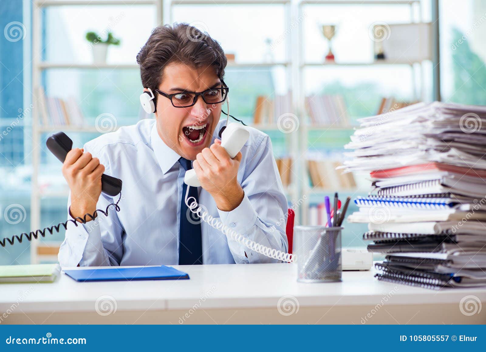 The Unhappy Angry Call Center Worker Frustrated with Workload Stock ...